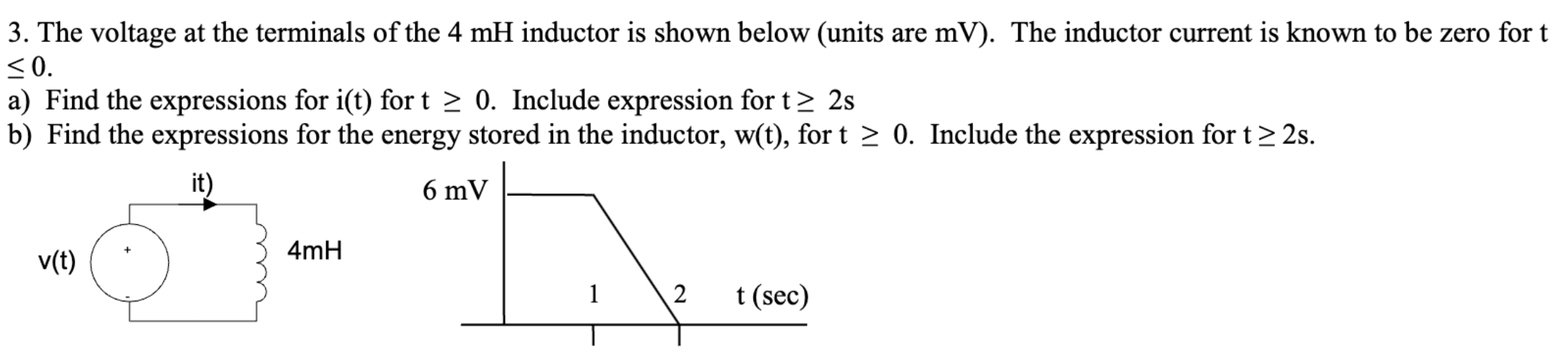 Solved 3. The voltage at the terminals of the 4mH inductor | Chegg.com