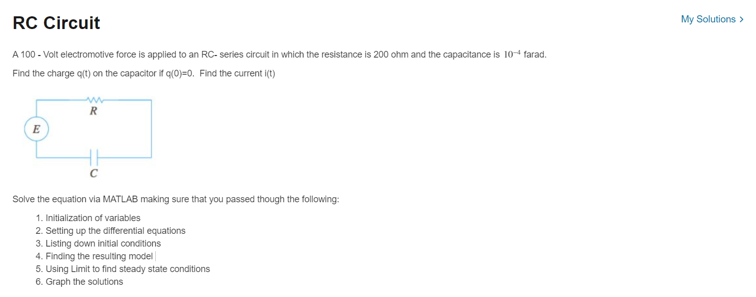 Solved Rc Circuit My Solutions A 100 Volt Electromotive 