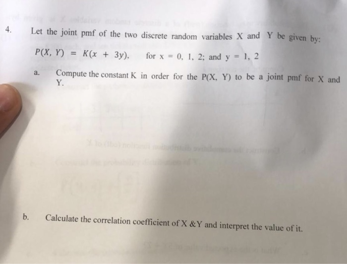 Solved 4. Let the joint pmf of the two discrete random | Chegg.com