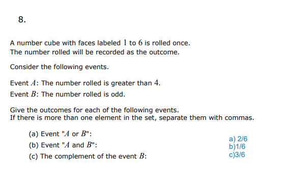 Solved A number cube with faces labeled 1 to 6 is rolled | Chegg.com
