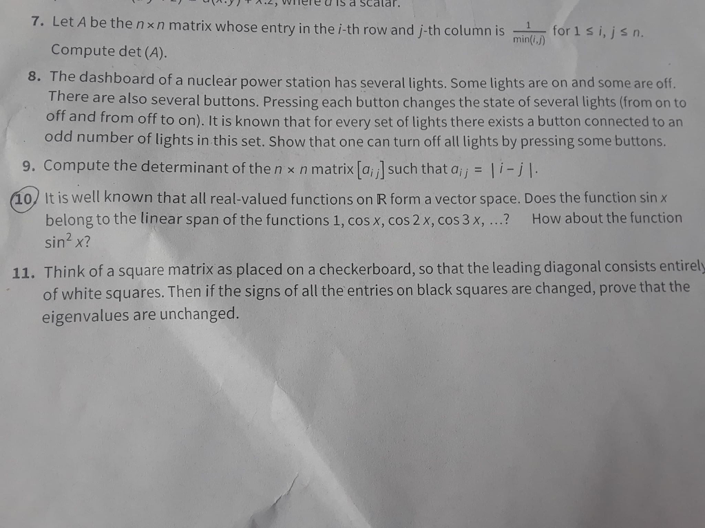 Solved 7. Let A be the nxn matrix whose entry in the i-th | Chegg.com