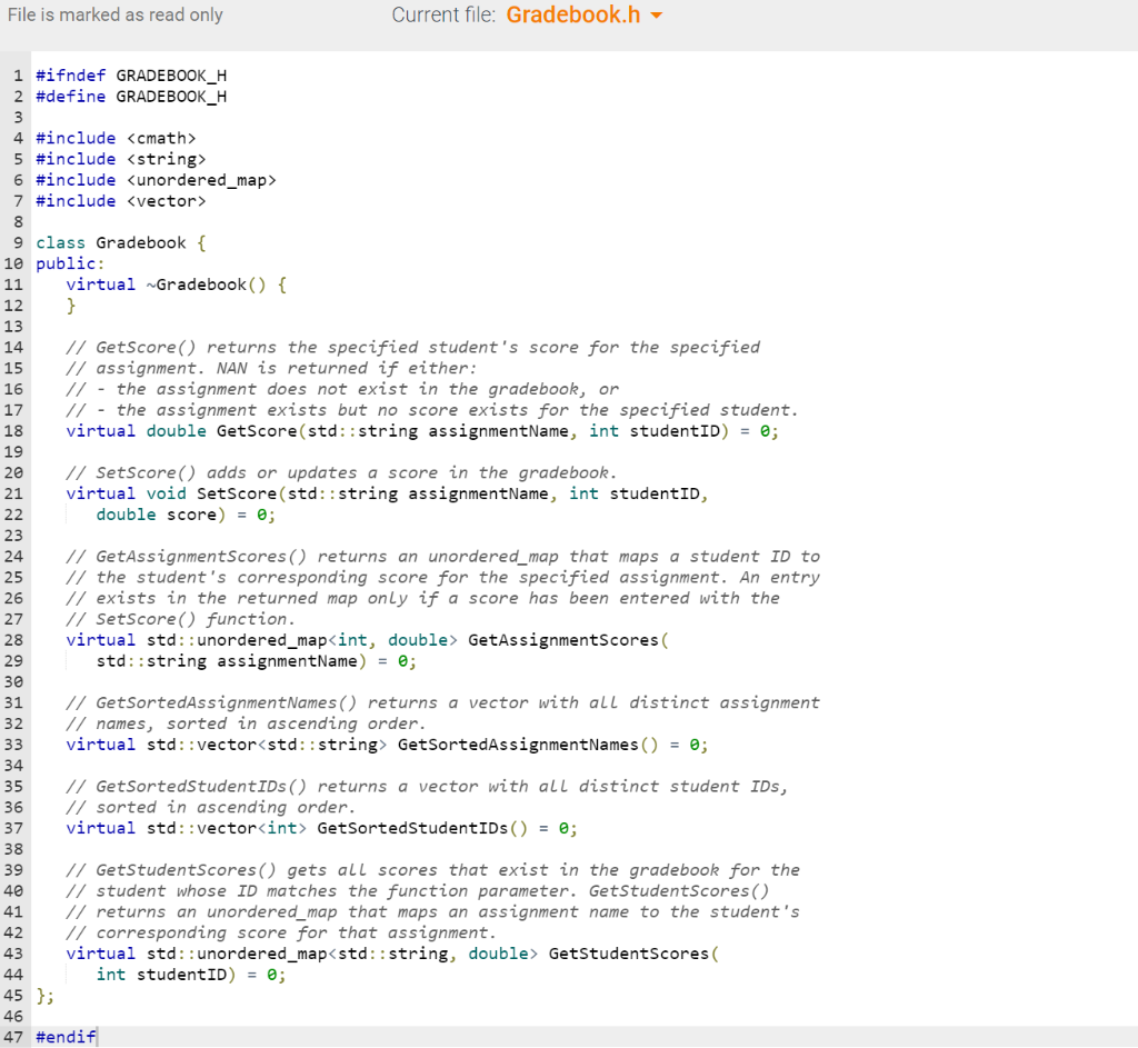 Solved C++, in the following files. Only CourseGradebook.h | Chegg.com