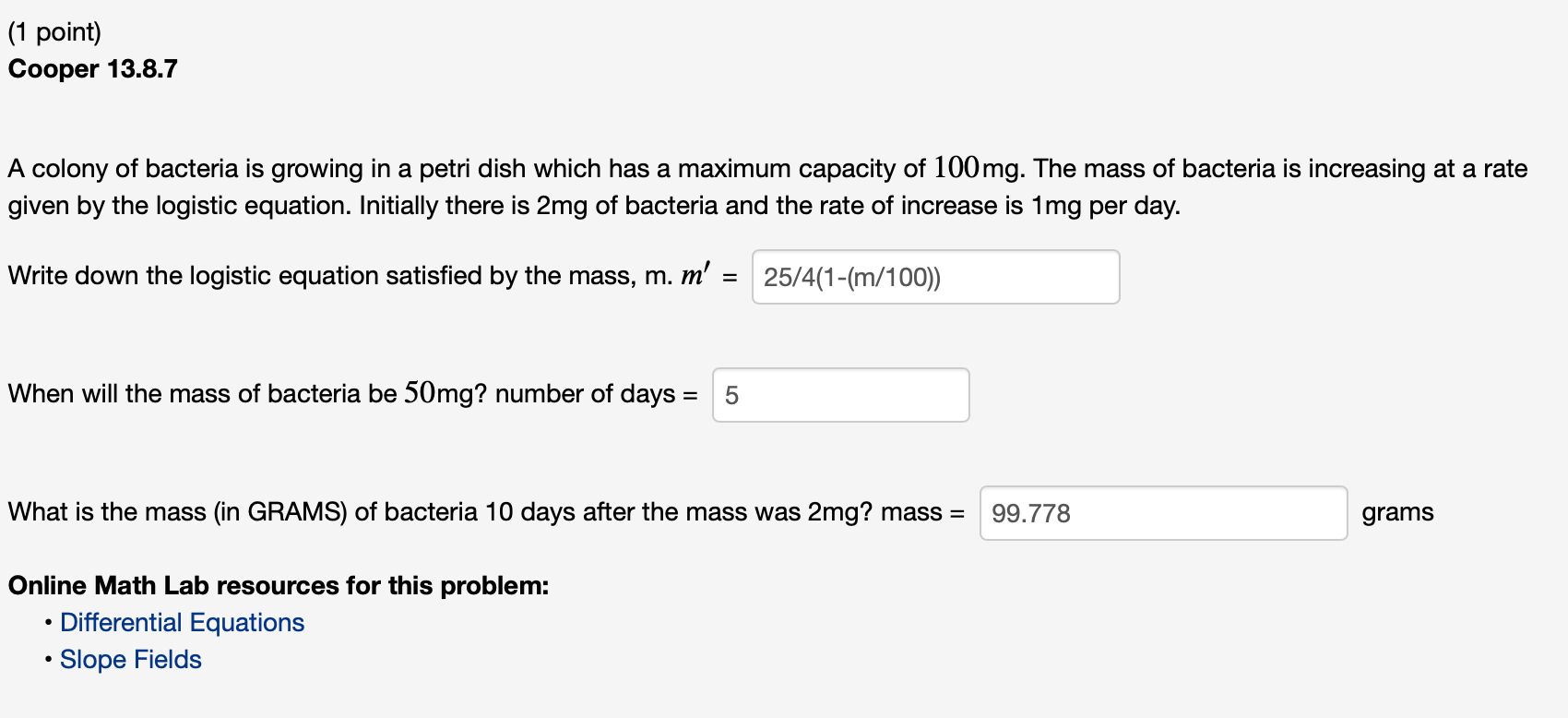 Solved (1 point) Cooper 11.0.48 Species A doubles every 2 | Chegg.com