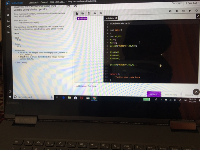 Solved CECS-130 C Lab.>Swap two numbers without using... | Chegg.com