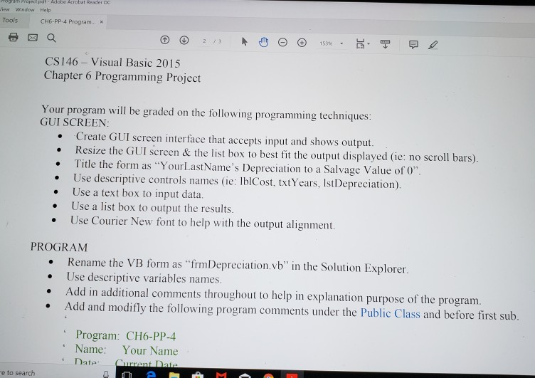 CH6-PP-4 Program.. x CS146 Visual Basic 2015 Chapter | Chegg.com