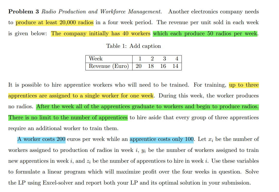 Solved Problem 3 Radio Production and Workforce Management. | Chegg.com
