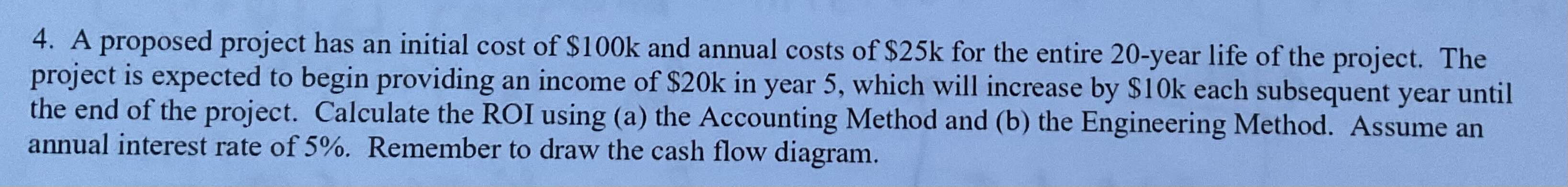 Solved 4. ﻿A proposed project has an initial cost of \( \$ | Chegg.com