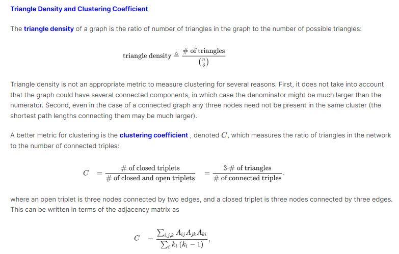 Solved Triangle Density and Clustering Coefficient The | Chegg.com