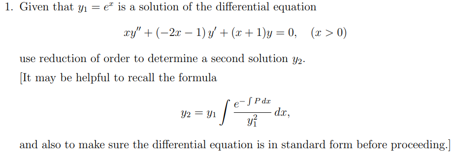 Solved 1. Given that y1=ex is a solution of the differential | Chegg.com