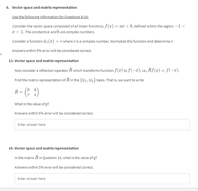 Solved I 8. Vector space and matrix representation Use the | Chegg.com