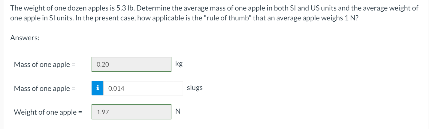 Solved The weight of one dozen apples is 5.3 lb. Determine | Chegg.com