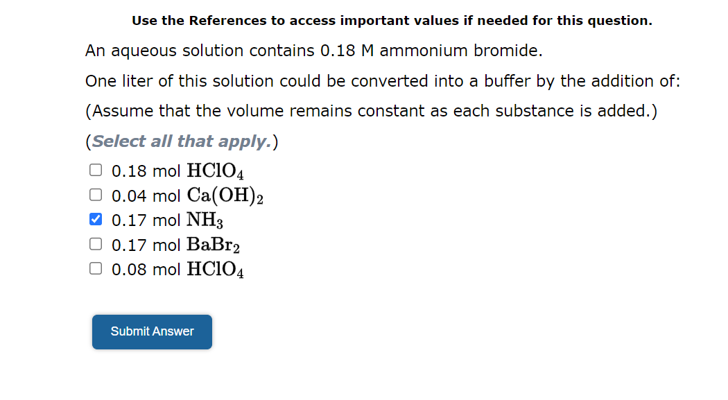 Solved An aqueous solution contains 0.18 M ammonium bromide. | Chegg.com