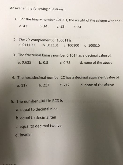 Solved Answer all the following questions: 1. For the binary | Chegg.com