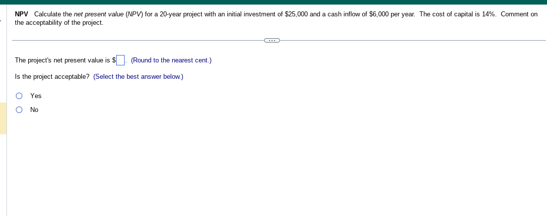 Solved NPV Calculate the net present value (NPV) ﻿for a | Chegg.com