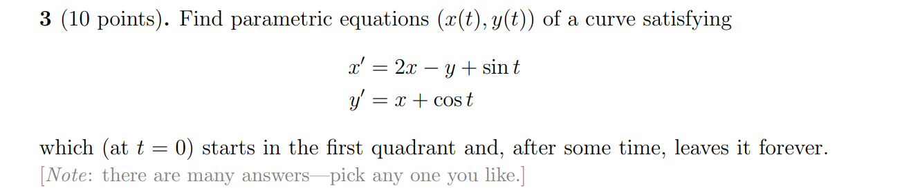 Solved 3 (10 points). Find parametric equations (x(t),y(t)) | Chegg.com