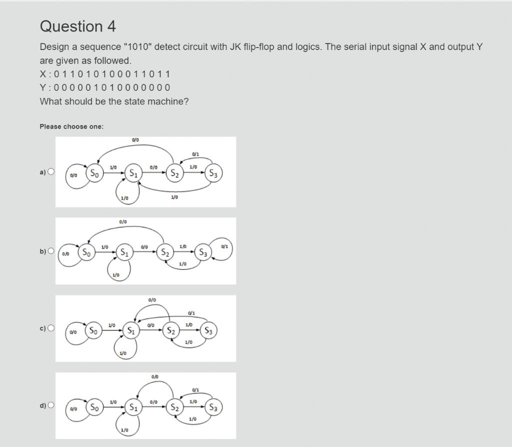 Design a sequence "1010" detect circuit with JK | Chegg.com
