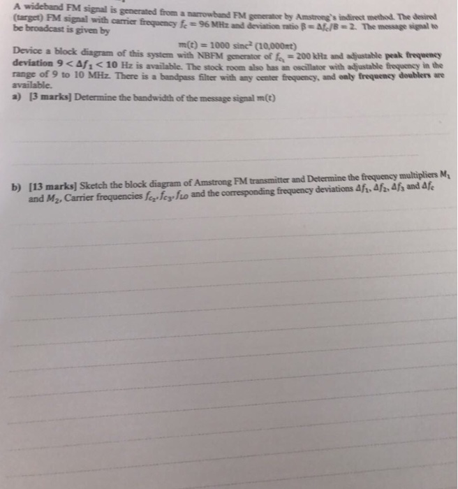 Solved A wideband FM signal is generated from a narrowband | Chegg.com