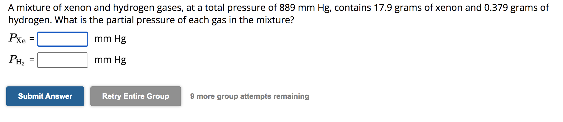 Solved A mixture of xenon and hydrogen gases, at a total | Chegg.com