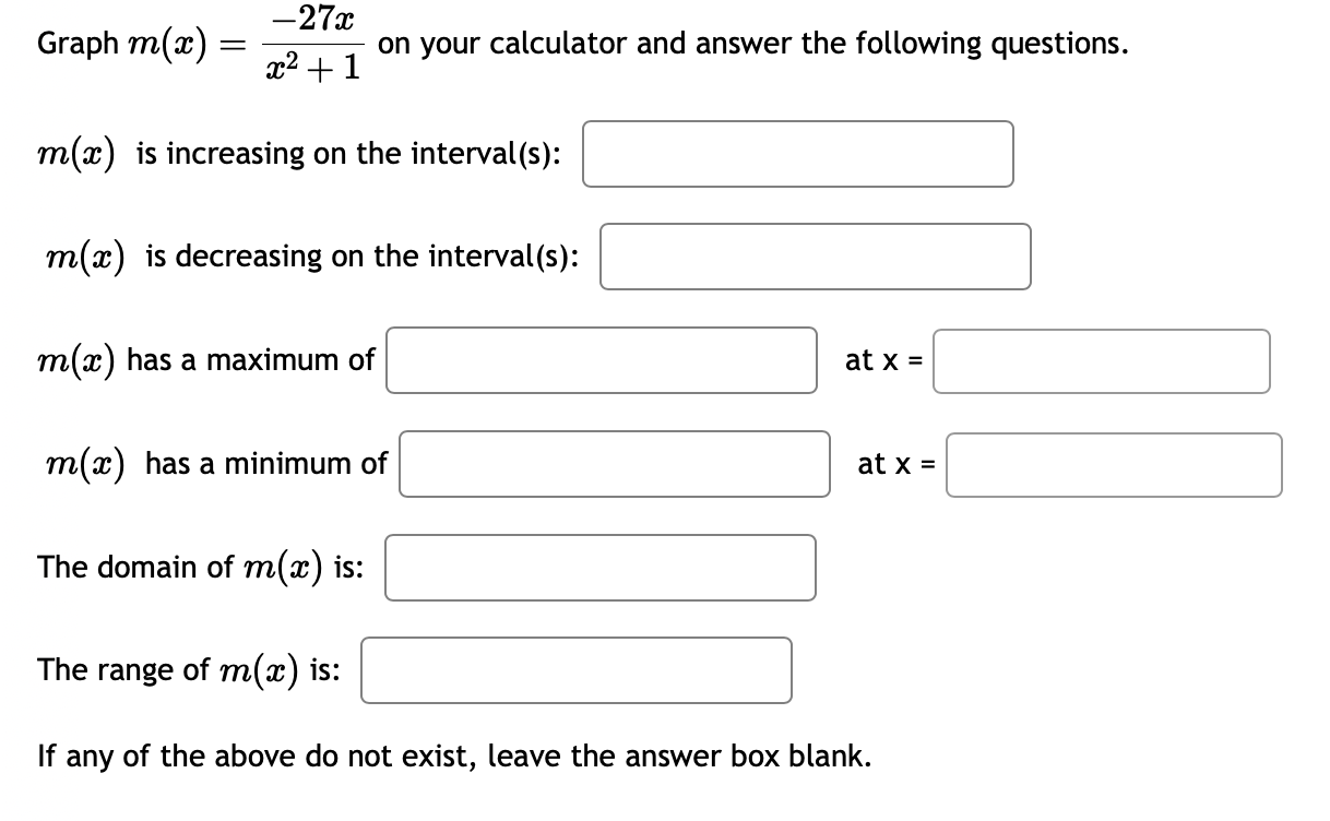 Solved Graph m(x)=x2+1−27x on your calculator and answer the | Chegg.com