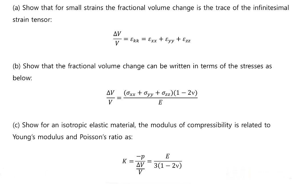 Solved (a) Show that for small strains the fractional volume | Chegg.com