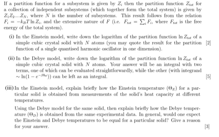 Solved If a partition function for a subsystem is given by | Chegg.com