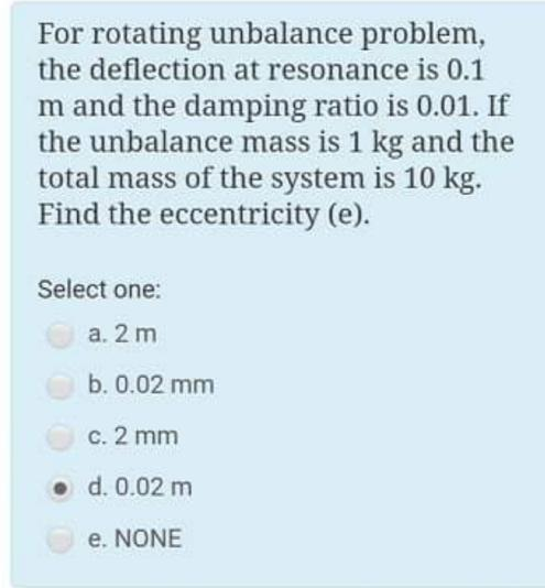 Solved For rotating unbalance problem, the deflection at | Chegg.com