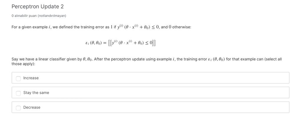 Solved Perceptron Update 2 O alınabilir puan | Chegg.com