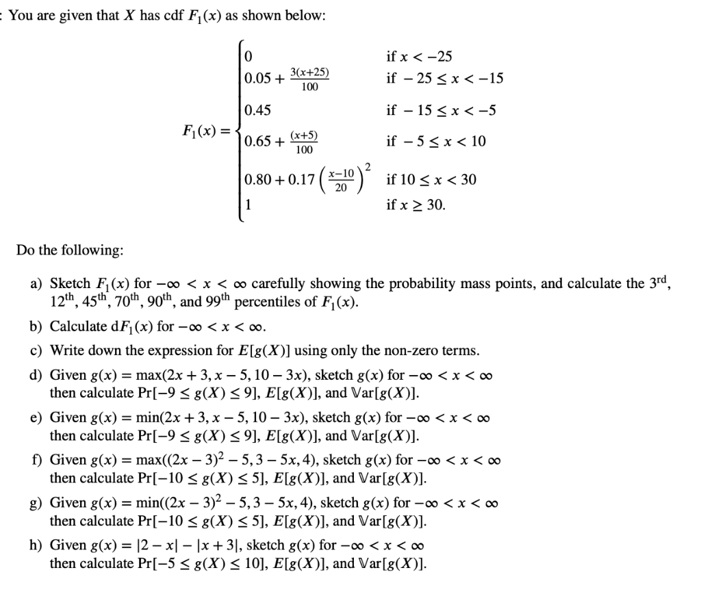 Solved You are given that X has cdf F1(x) as shown below: | Chegg.com