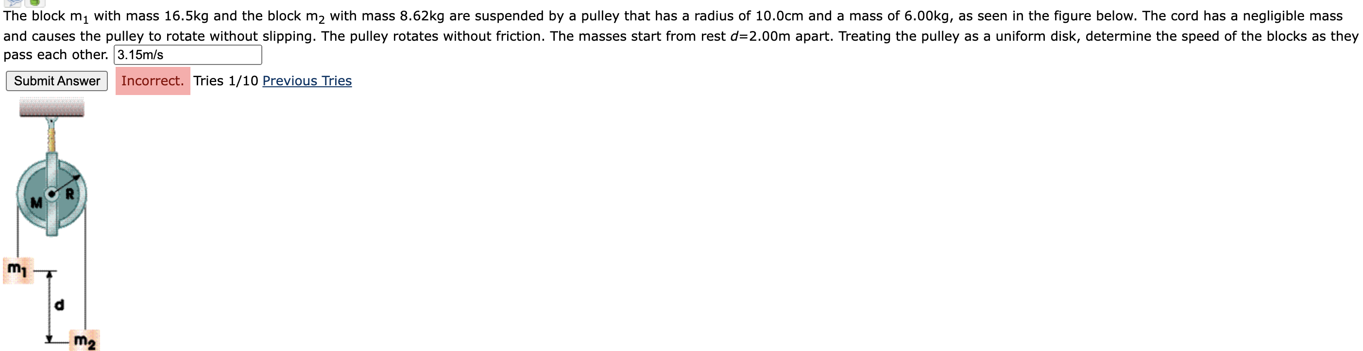 Solved The block my with mass 16.5kg and the block m2 with | Chegg.com