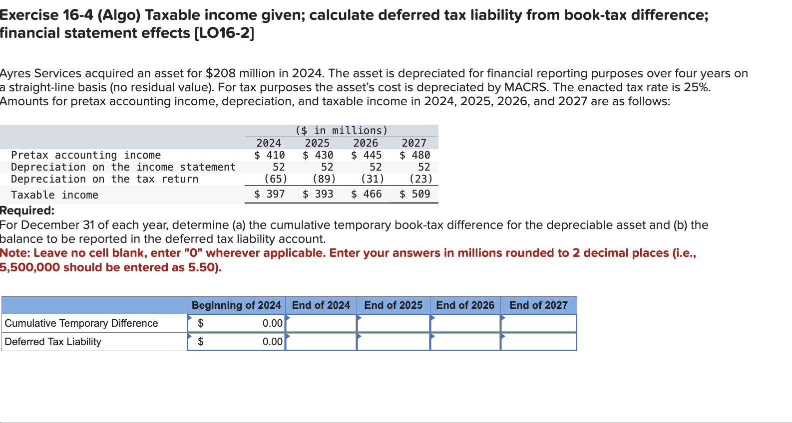 Solved Exercise 16-4 (Algo) Taxable income given; calculate | Chegg.com