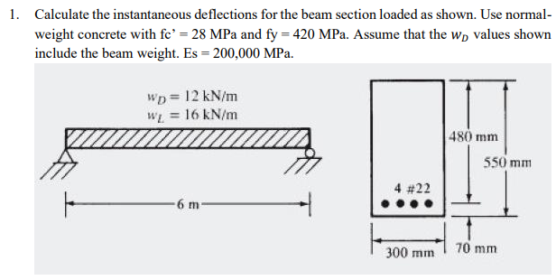 Solved 1. Calculate the instantaneous deflections for the | Chegg.com