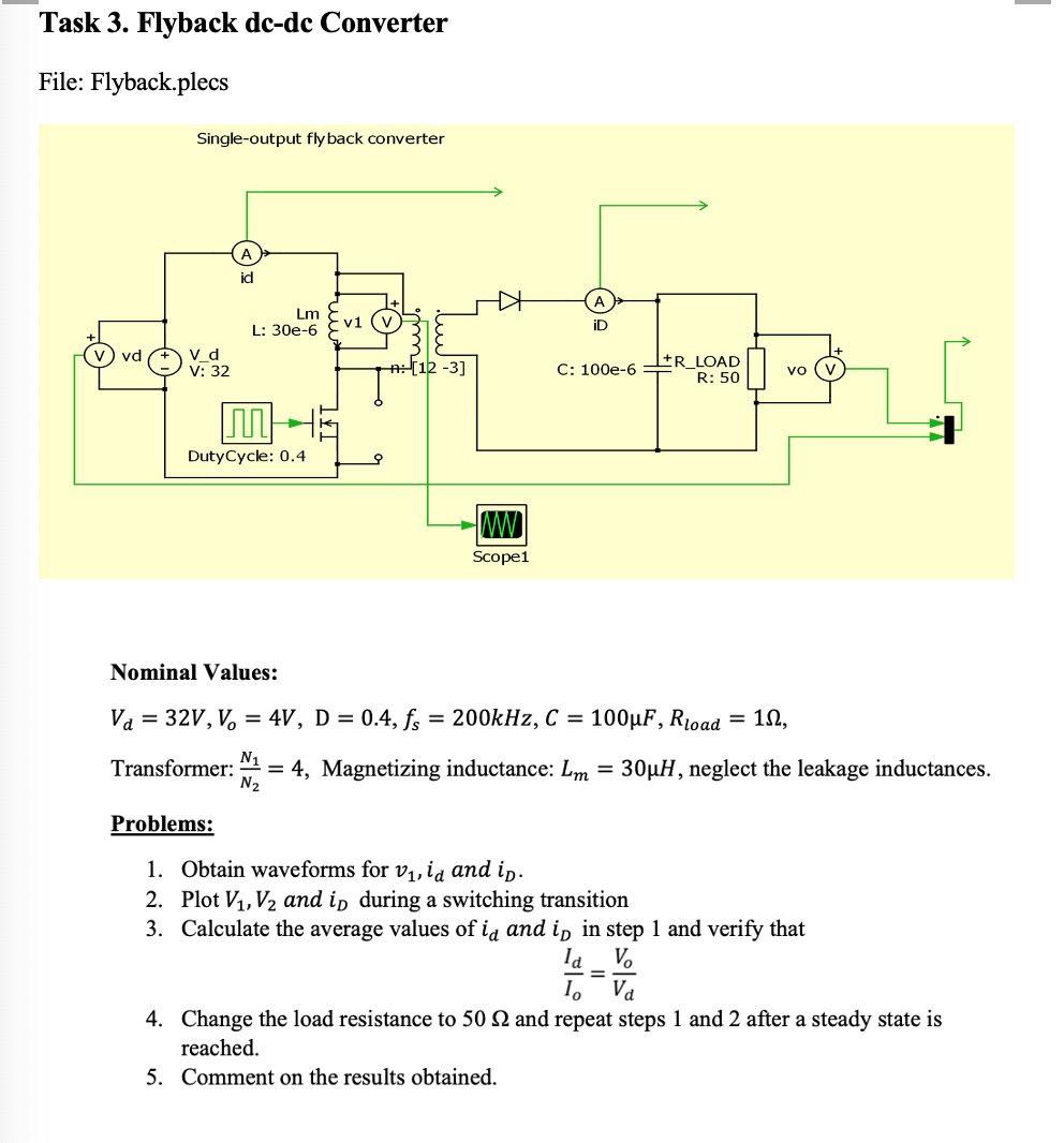 Task 3. Flyback dc-dc Converter File: Flyback.plecs | Chegg.com