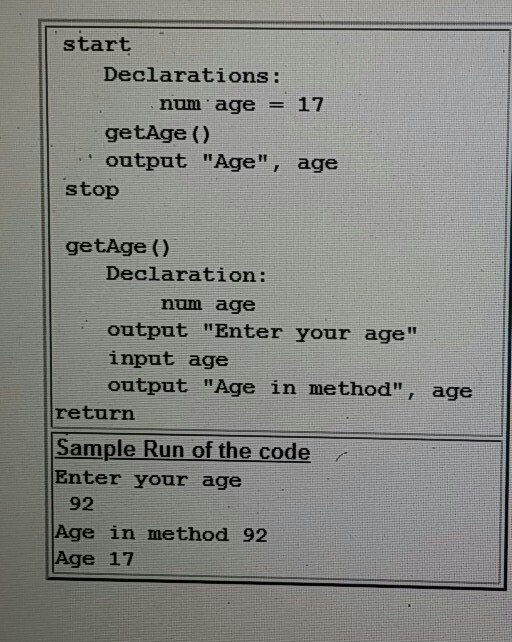 Solved Start Declarations Num Age 17 Getage Output