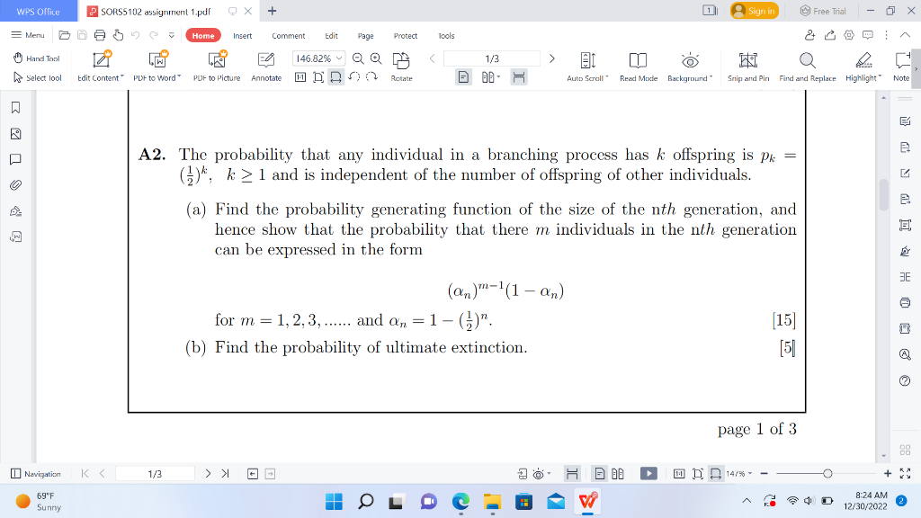Solved The probability that any individual in a branching | Chegg.com