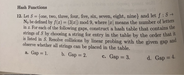 Solved Hash Functions 12 Let S One Two Three Four 