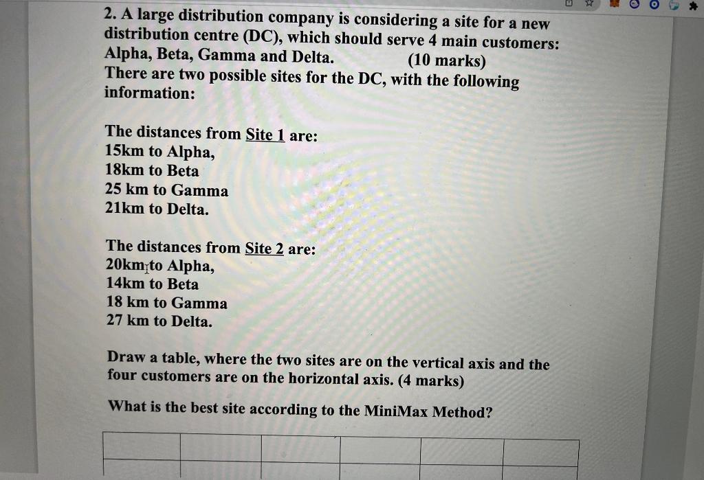 2. A large distribution company is considering a site | Chegg.com