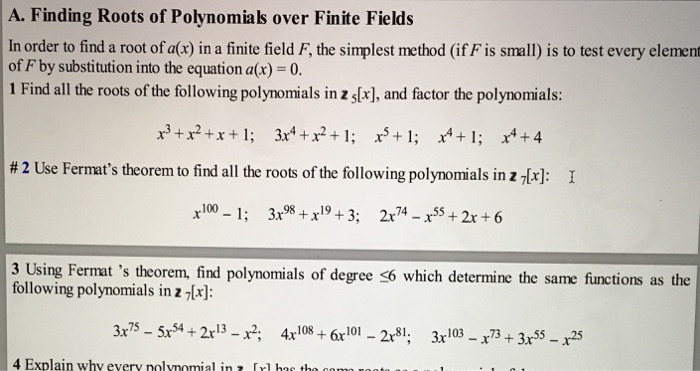 Solved A. Finding Roots of Polynomials over Finite Fields In | Chegg.com
