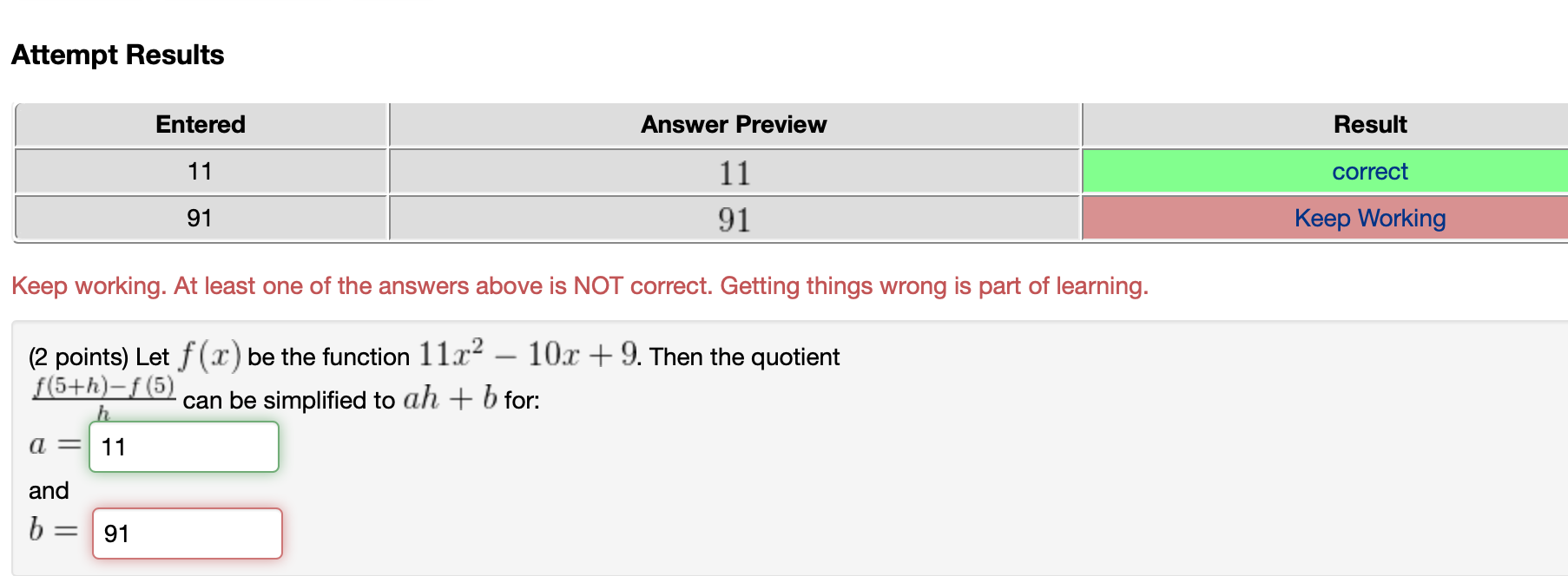 Solved Attempt Results Keep working. At least one of the | Chegg.com