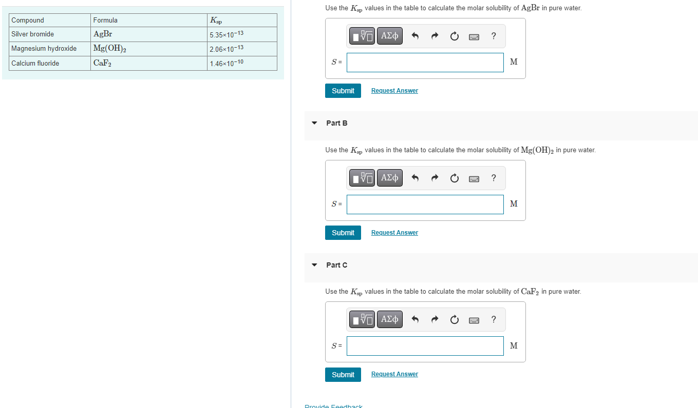 Solved Use the Ksp values in the table to calculate the | Chegg.com