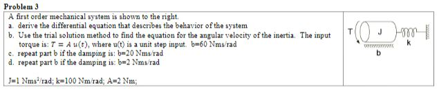 Solved Problem 3 A first order mechanical system is shown to | Chegg.com