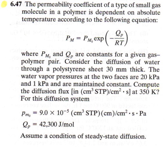Solved 6.47 The permeability coefficient of a type of small | Chegg.com