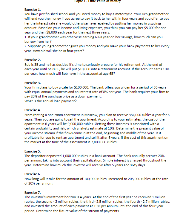 Solved Topic 1. Time value of money Exercise 1. You have | Chegg.com