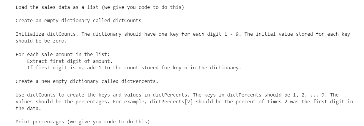 Load the sales data as a list (we give you code to do | Chegg.com
