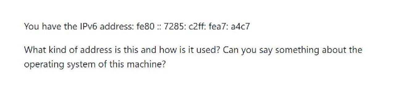 Solved You have the IPv6 address: fe80:: 7285: c2ff: fea7: | Chegg.com