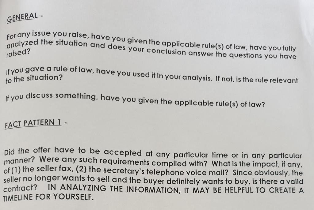 FOR EACH OF THE FOLLOWING FACT PATTERNS, ANALYZE AND | Chegg.com