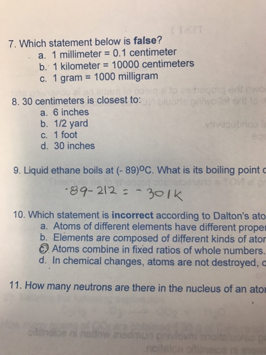 Solved Which statement below is false? 1 millimeter = 0.1 | Chegg.com
