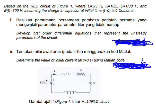 Solved Based on the RLC circuit of Figure 1, where L=5/3 H, | Chegg.com