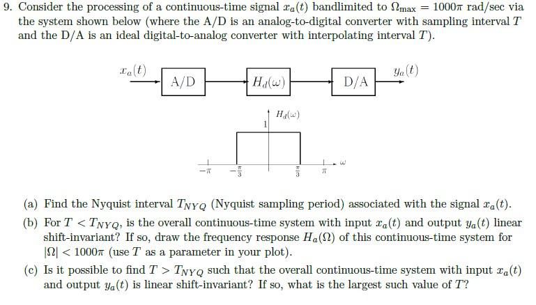 Solved 9. Consider the processing of a continuous-time | Chegg.com