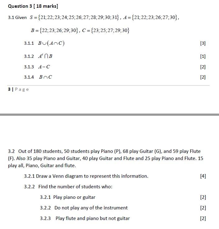 Solved Question 3 [ 18 marks] 3.1 Given S = {21; 22; 23; | Chegg.com