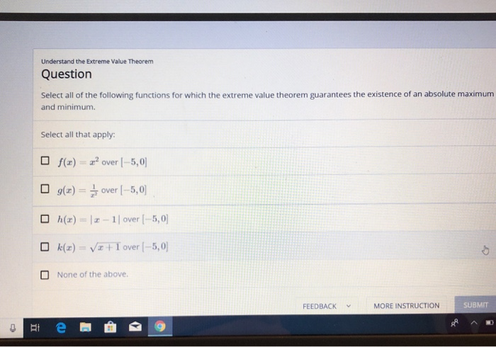 Solved Understand the Extreme Value Theorem Question Select | Chegg.com